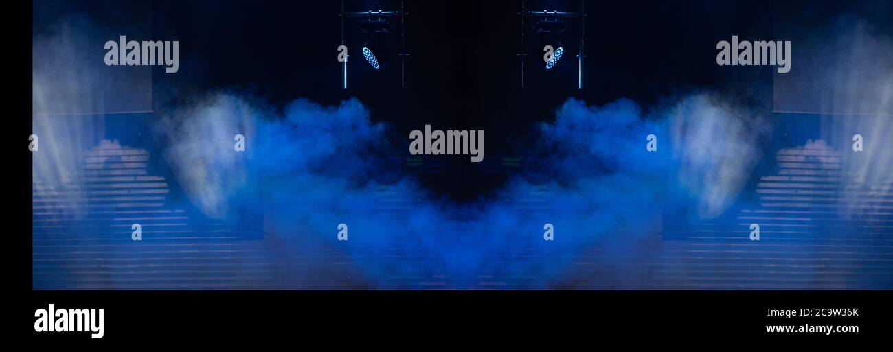 Theater stage with puffs of smoke, illuminated by stage light Stock ...