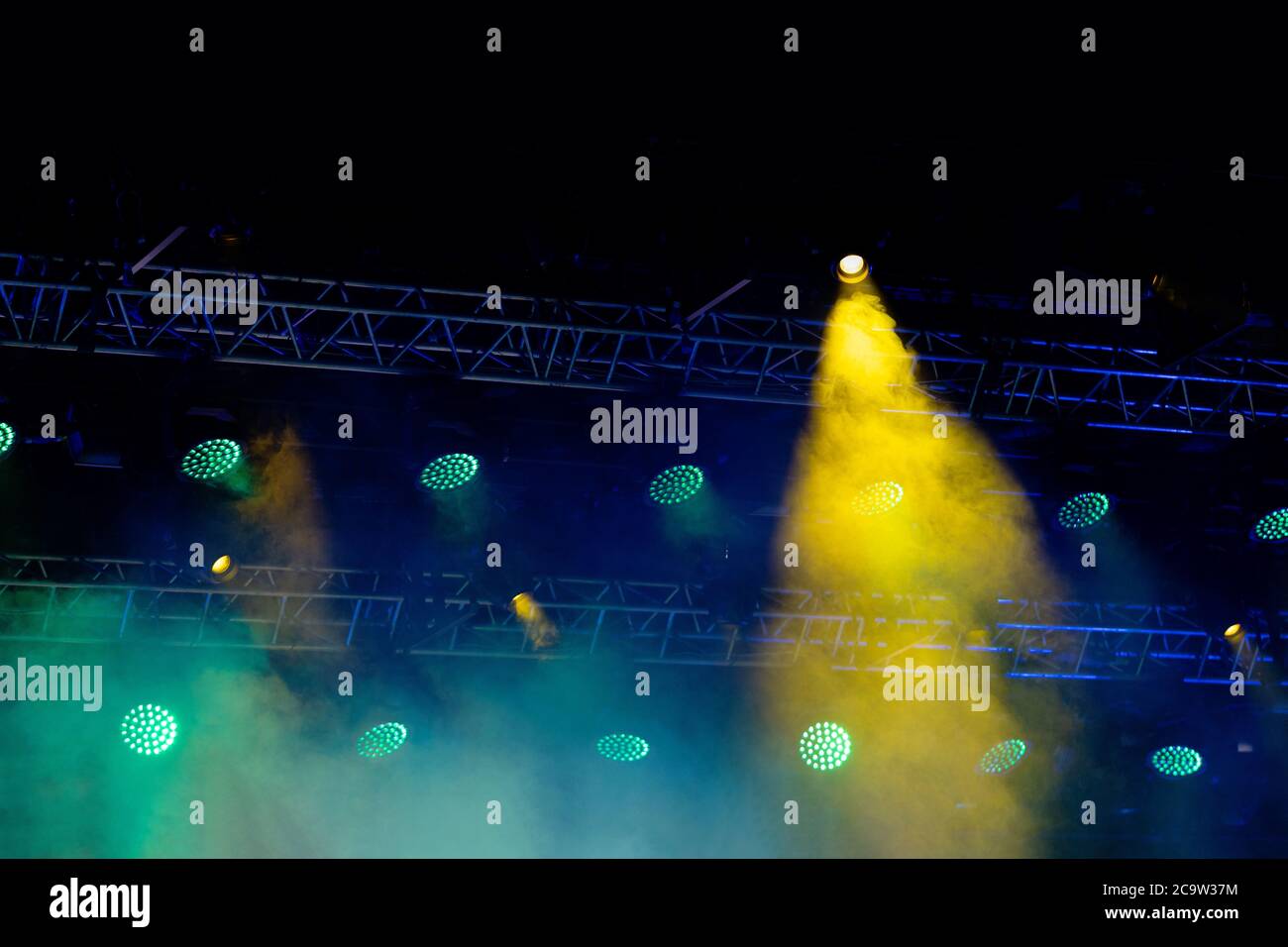 Theater stage with puffs of smoke, illuminated by stage light Stock ...