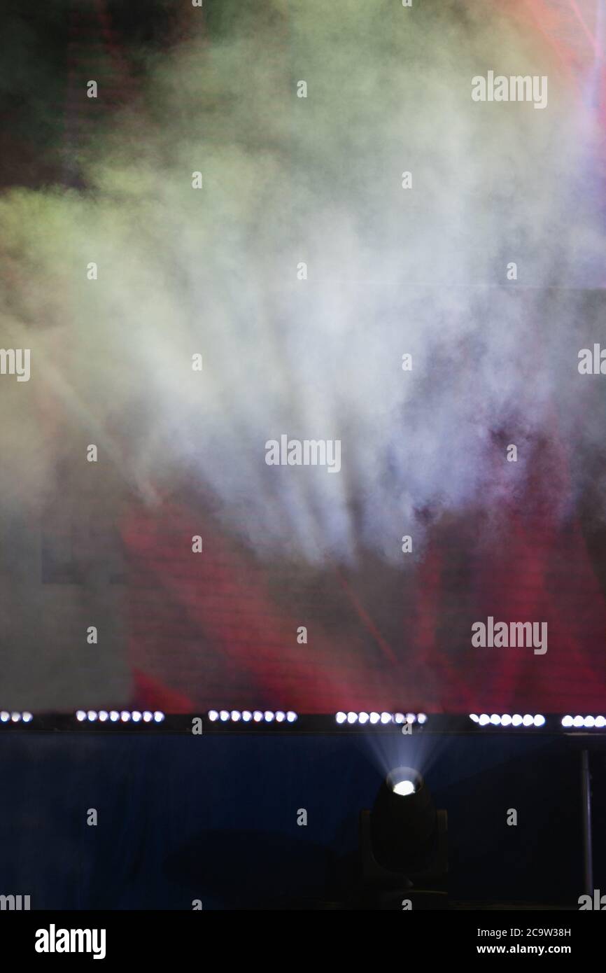 Theater stage with puffs of smoke, illuminated by stage light Stock ...