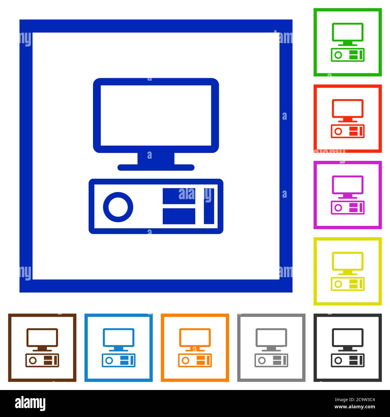 Old personal computer flat color icons in square frames on white ...