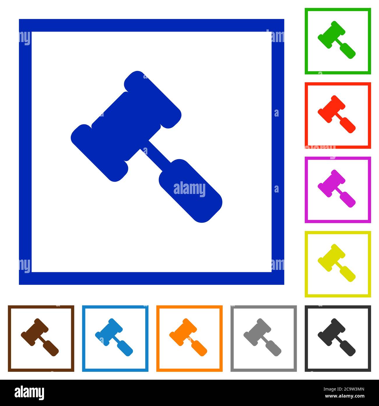 Judge hammer flat color icons in square frames on white background ...