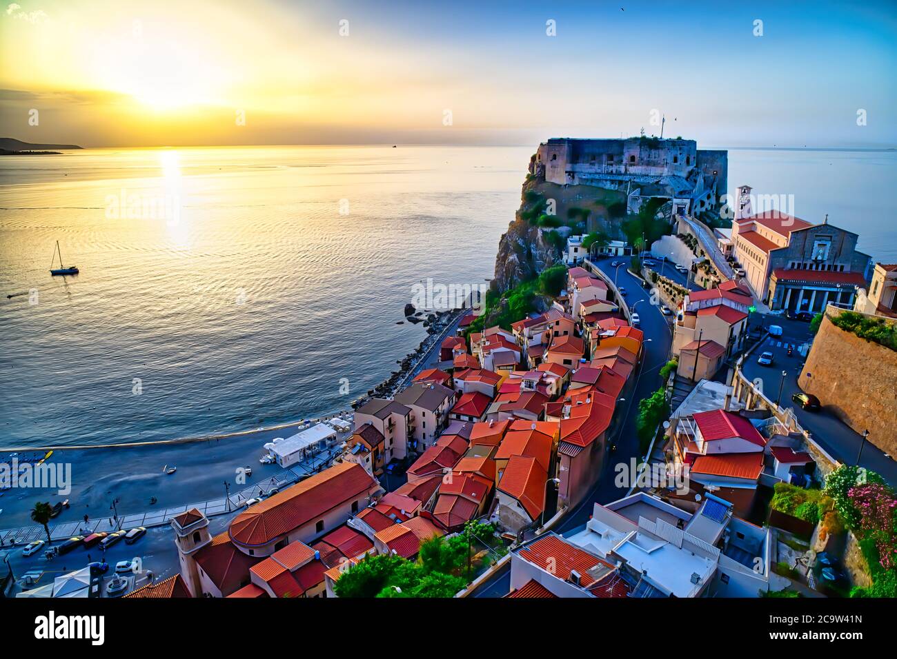 A top down view of Scilla, Italy, a fishing village in the south Stock ...