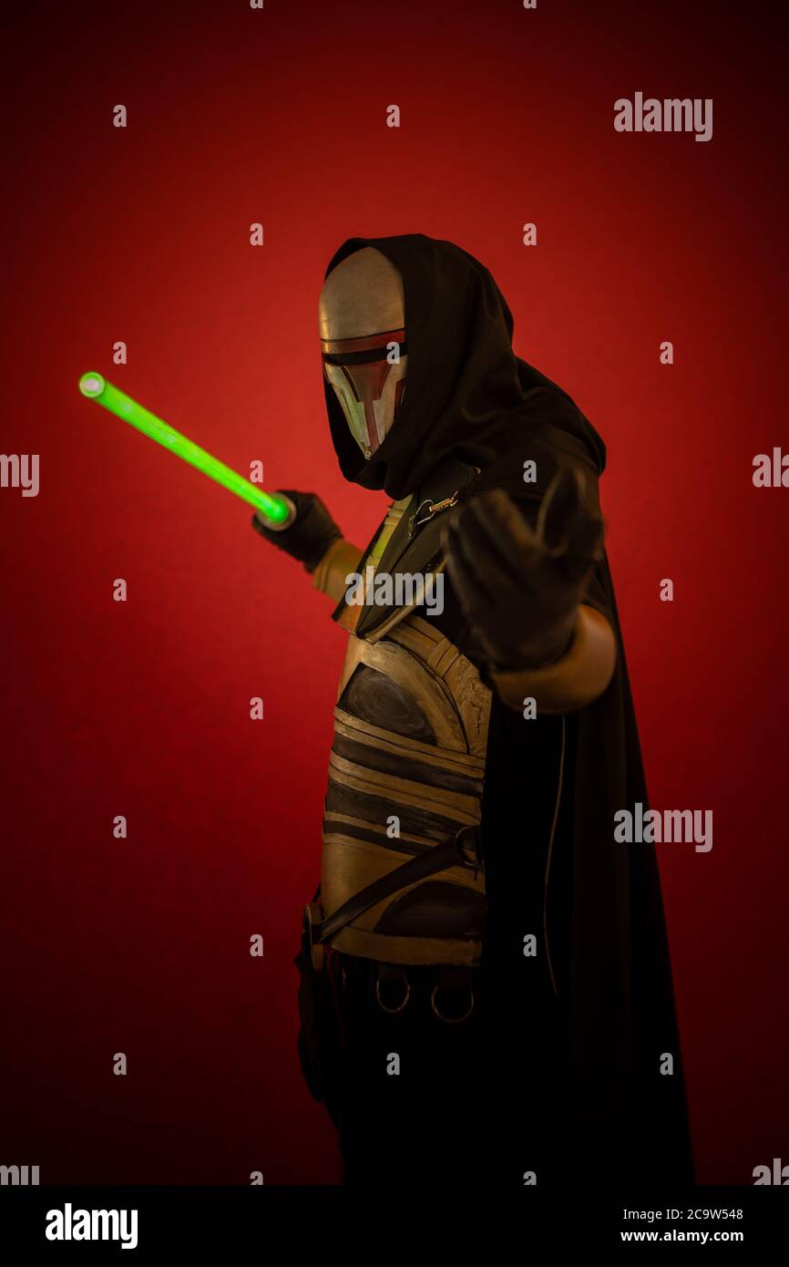 Actor a man in a mask and in costumes of fictional fantasy characters ...