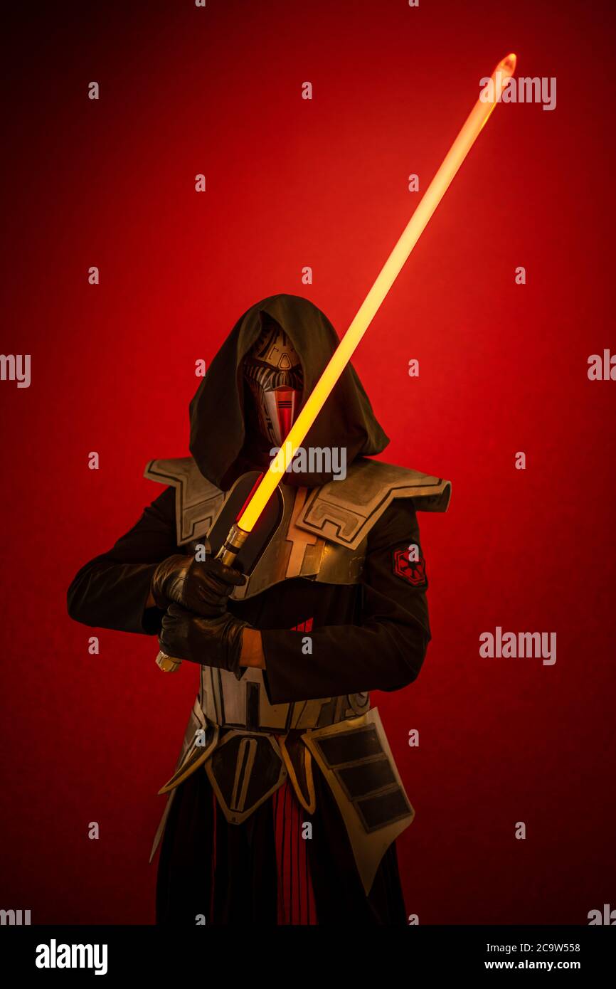 Actor a man in a mask and in costumes of fictional fantasy characters ...