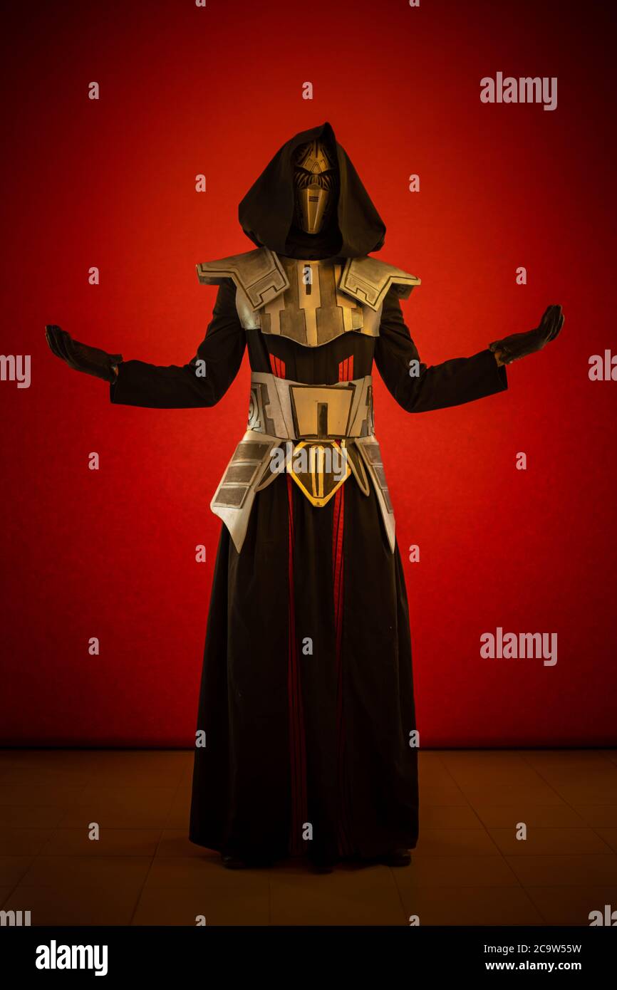 Actor a man in a mask and in costumes of fictional fantasy characters ...