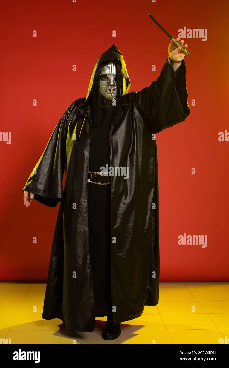 Actor a man in a mask and in costumes of fictional fantasy characters ...