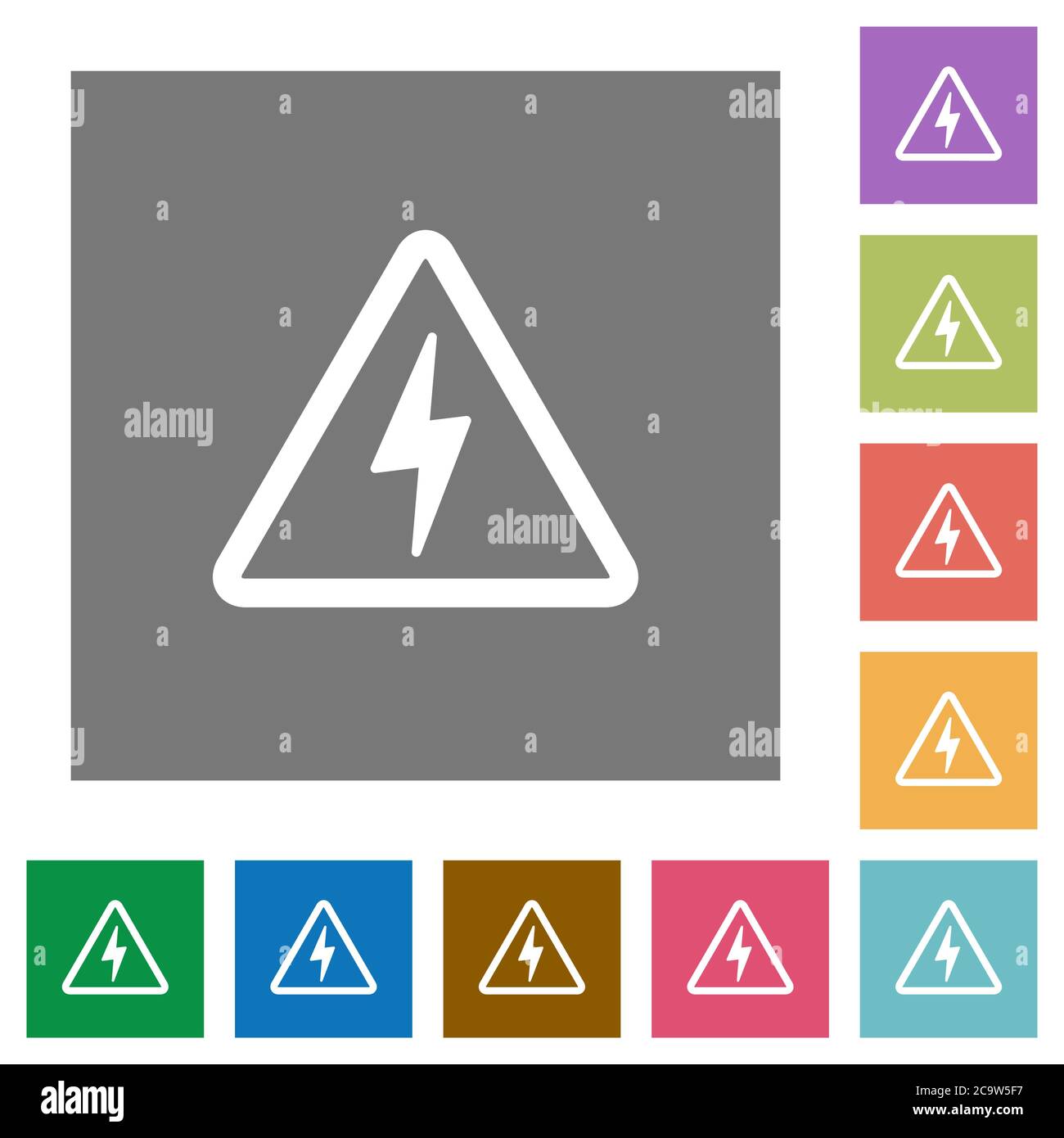 Danger electrical hazard flat icons on simple color square backgrounds ...