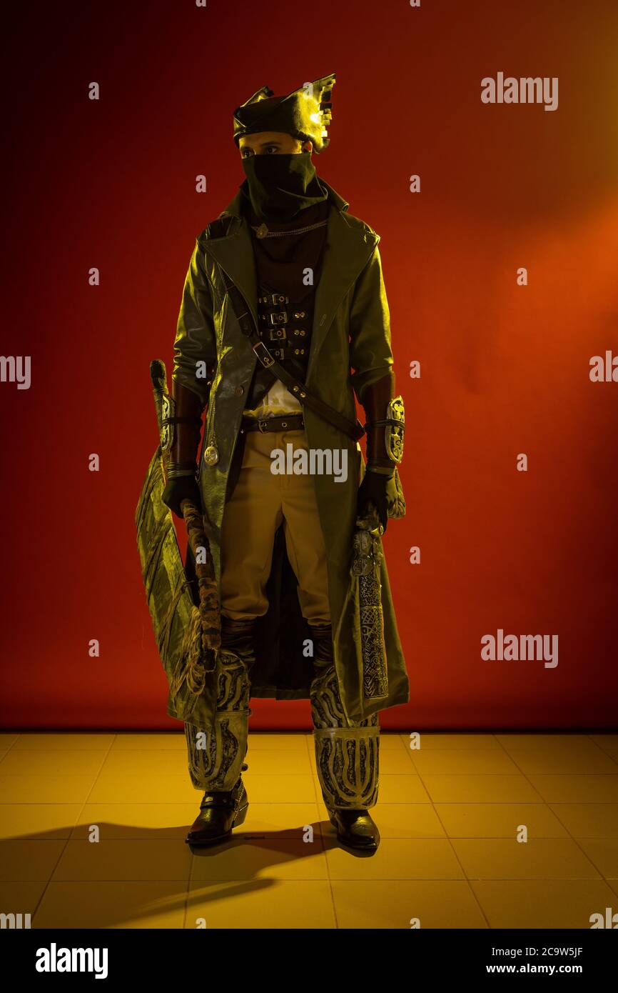 Actor a man in a mask and in costumes of fictional fantasy characters ...