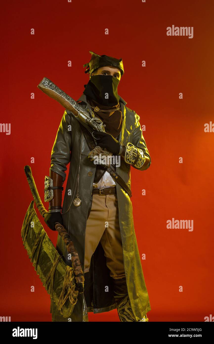 Actor a man in a mask and in costumes of fictional fantasy characters ...