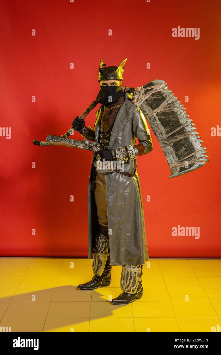 Actor a man in a mask and in costumes of fictional fantasy characters ...