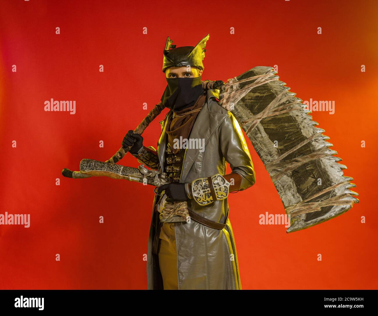Actor a man in a mask and in costumes of fictional fantasy characters ...