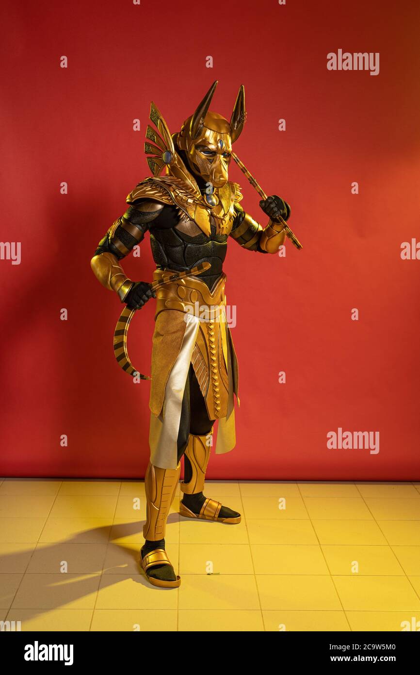 Actors man in costume of egyptian deity jackal anubis Stock Photo - Alamy