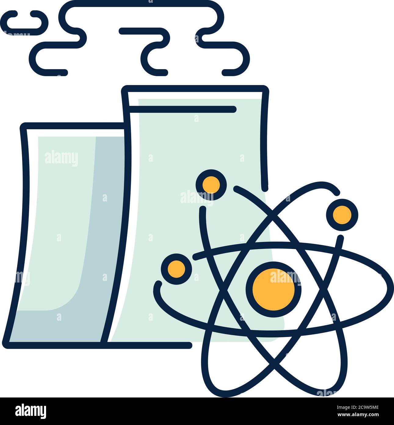 Nuclear industry RGB color icon. Atomic energy manufacturing technology ...