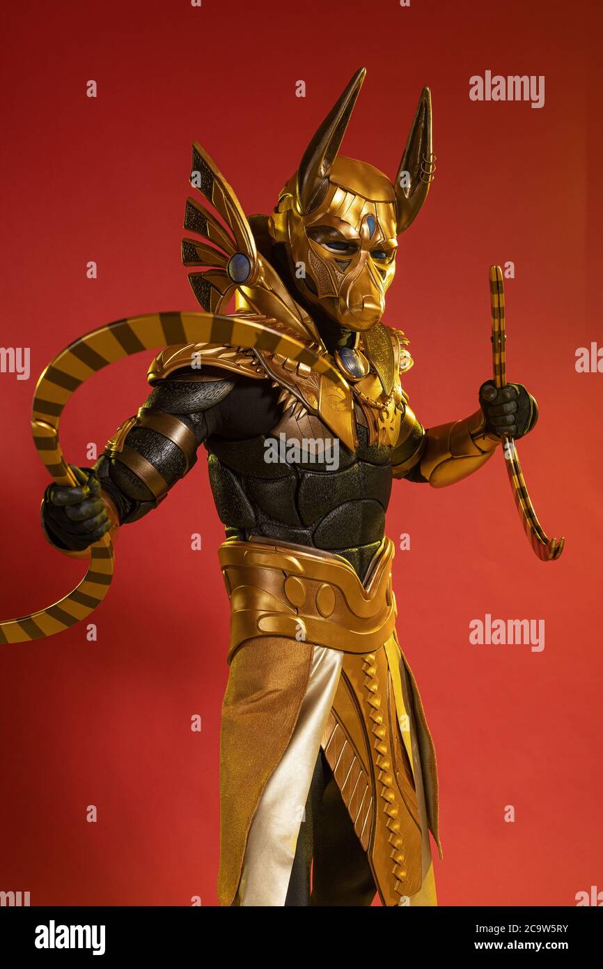 Actors man in costume of egyptian deity jackal anubis Stock Photo - Alamy