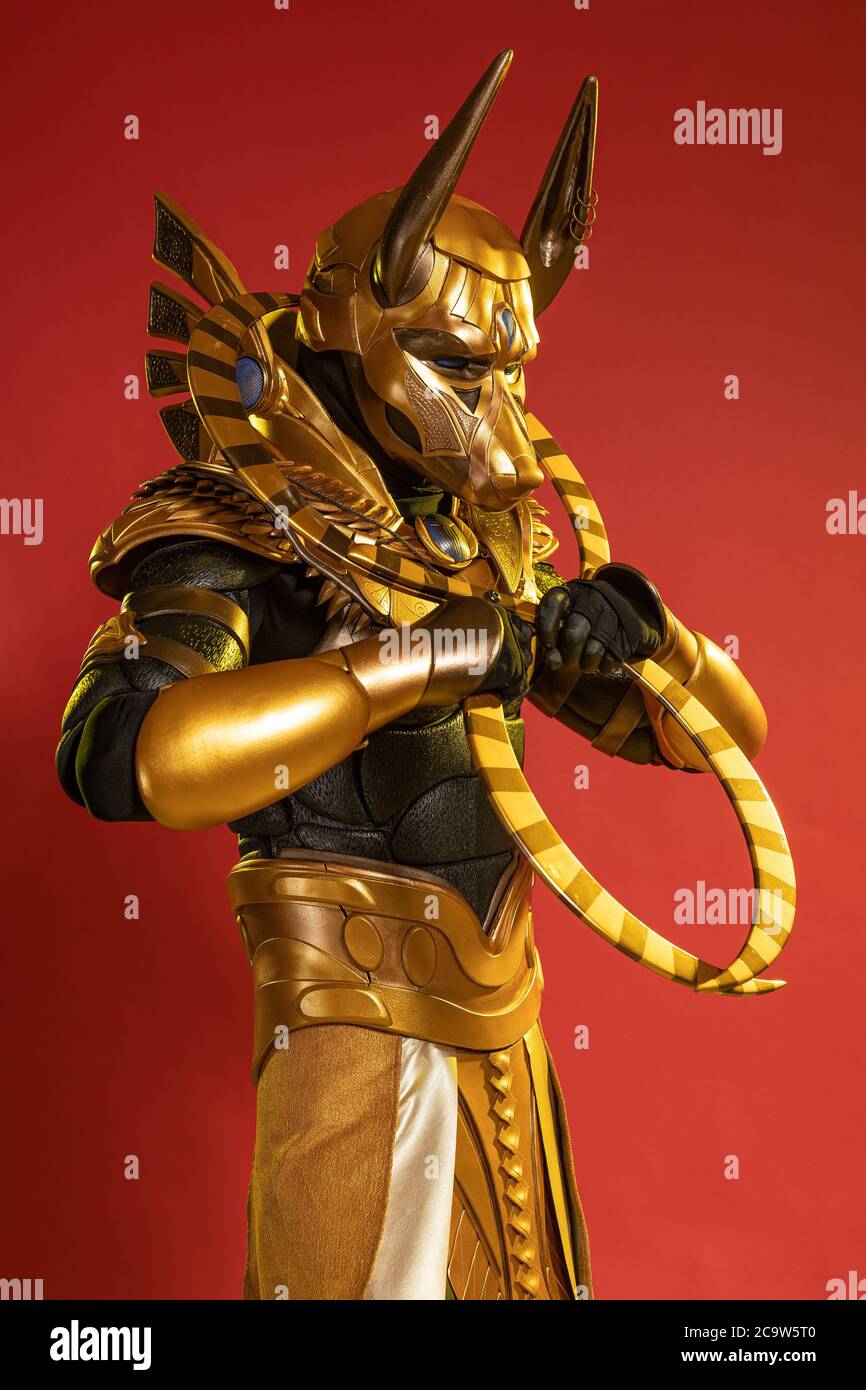 Actors man in costume of egyptian deity jackal anubis Stock Photo - Alamy