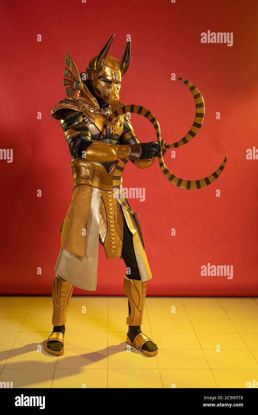 Actors man in costume of egyptian deity jackal anubis Stock Photo - Alamy