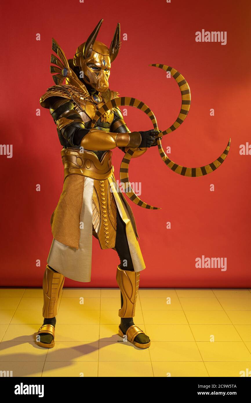 Actors man in costume of egyptian deity jackal anubis Stock Photo - Alamy