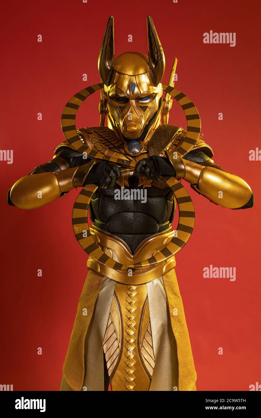 Actors man in costume of egyptian deity jackal anubis Stock Photo - Alamy