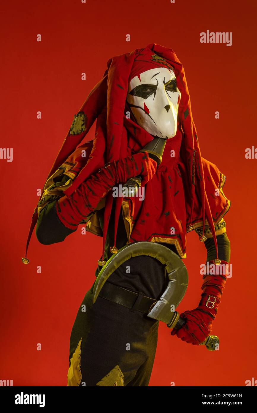 Actor a man in a mask and in costumes of fictional fantasy characters ...