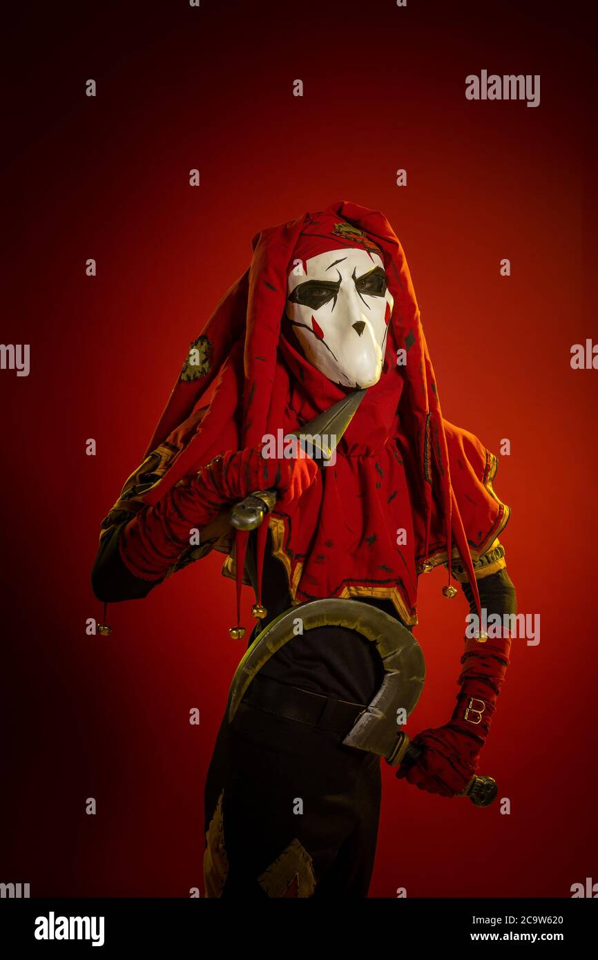 Actor a man in a mask and in costumes of fictional fantasy characters ...