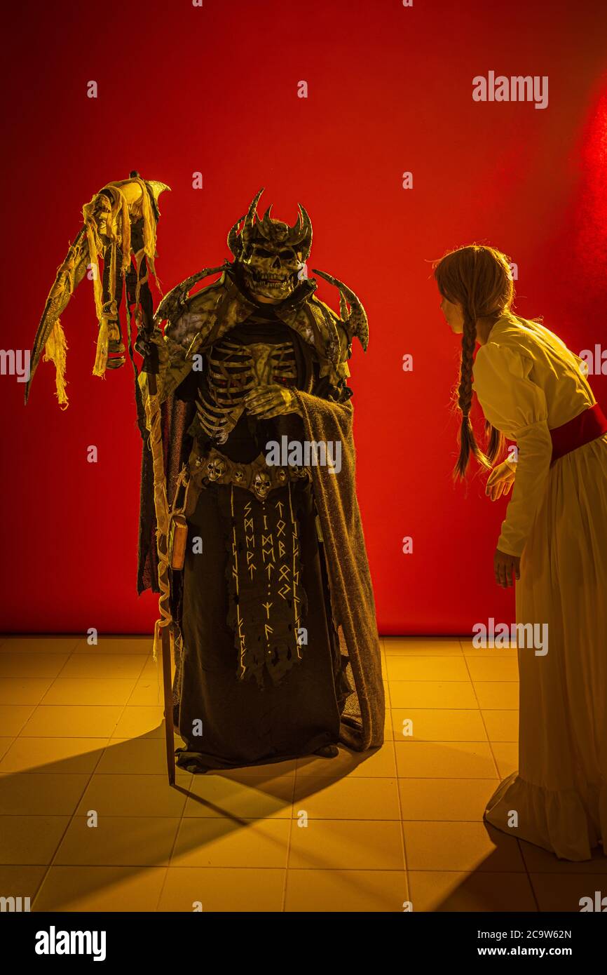 Actor a man in a mask and in costumes of fictional fantasy characters ...