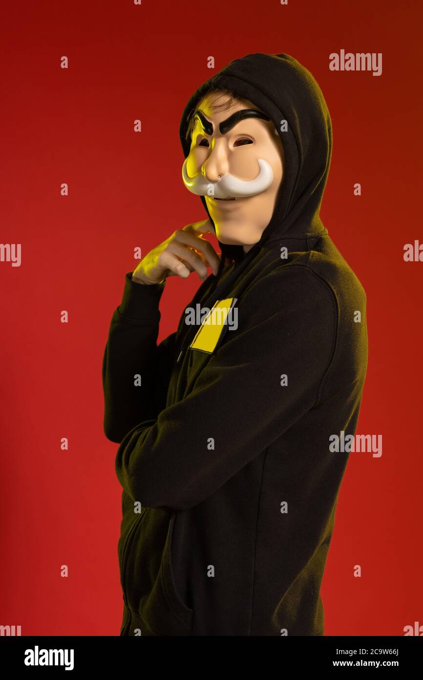 Actor a man in a mask and in costumes of fictional fantasy characters ...