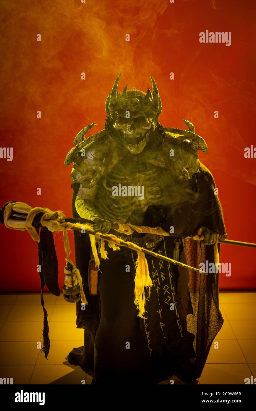 Actor a man in a mask and in costumes of fictional fantasy characters ...