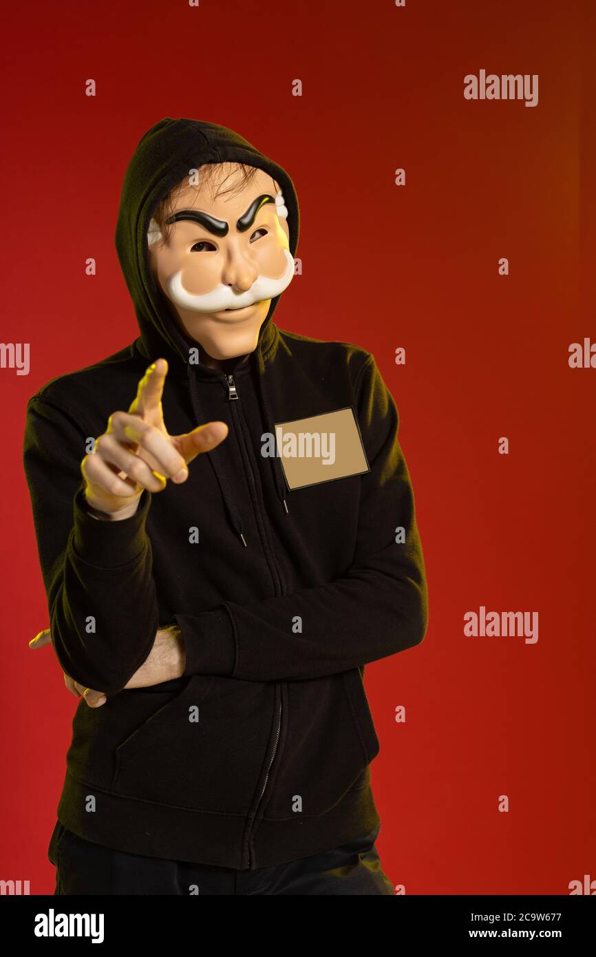 Actor a man in a mask and in costumes of fictional fantasy characters ...