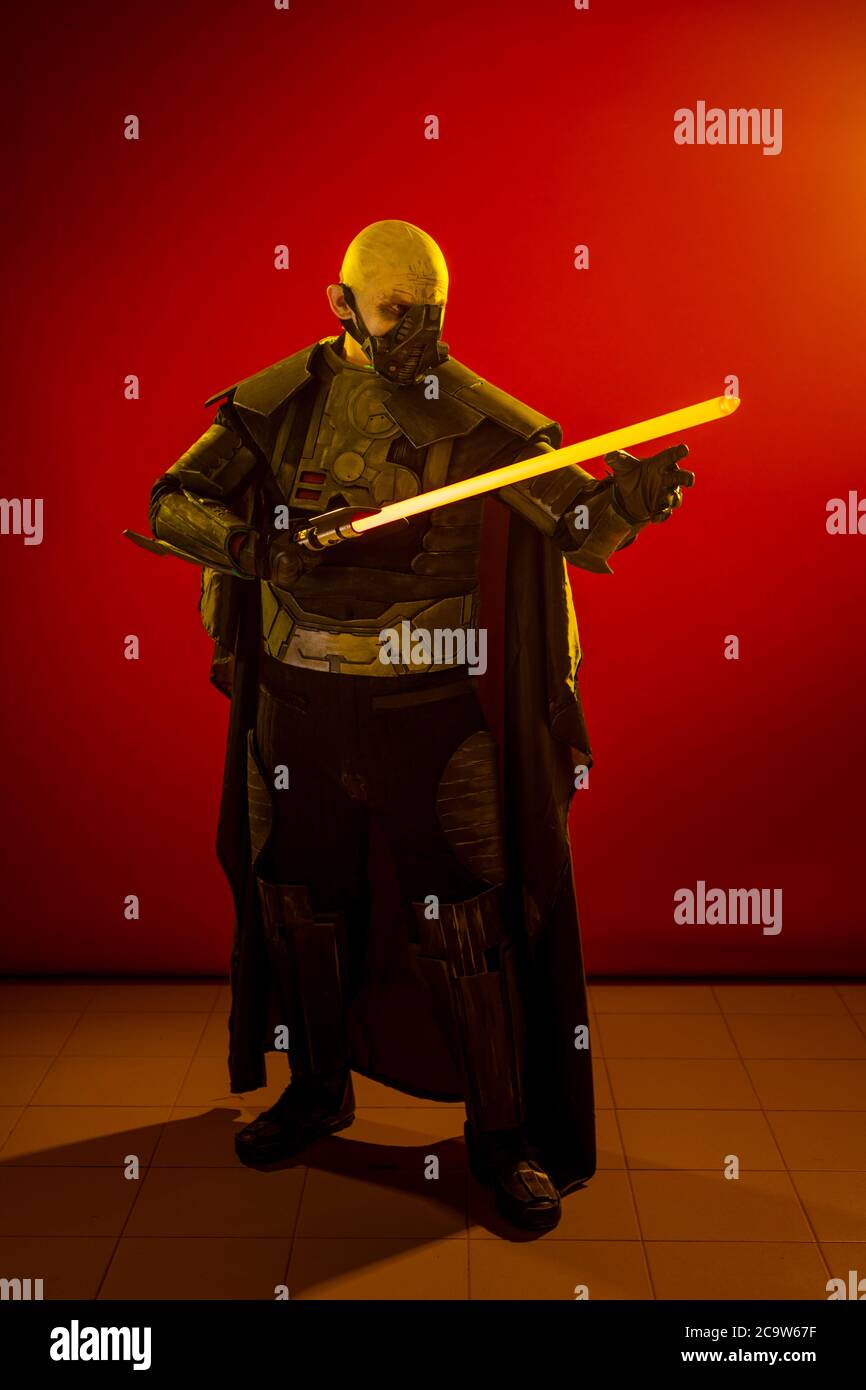 Actor a man in a mask and in costumes of fictional fantasy characters ...