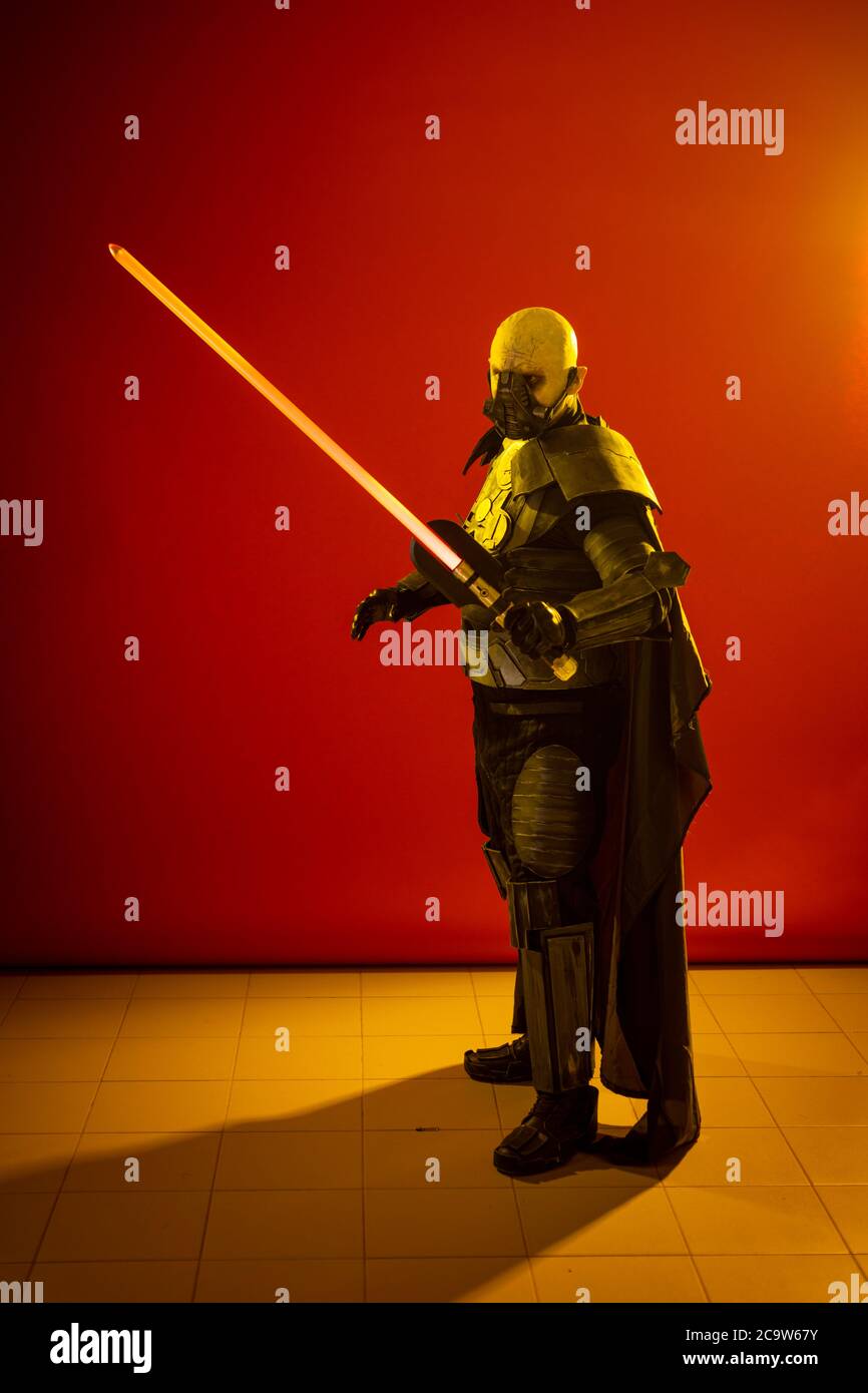 Actor a man in a mask and in costumes of fictional fantasy characters ...