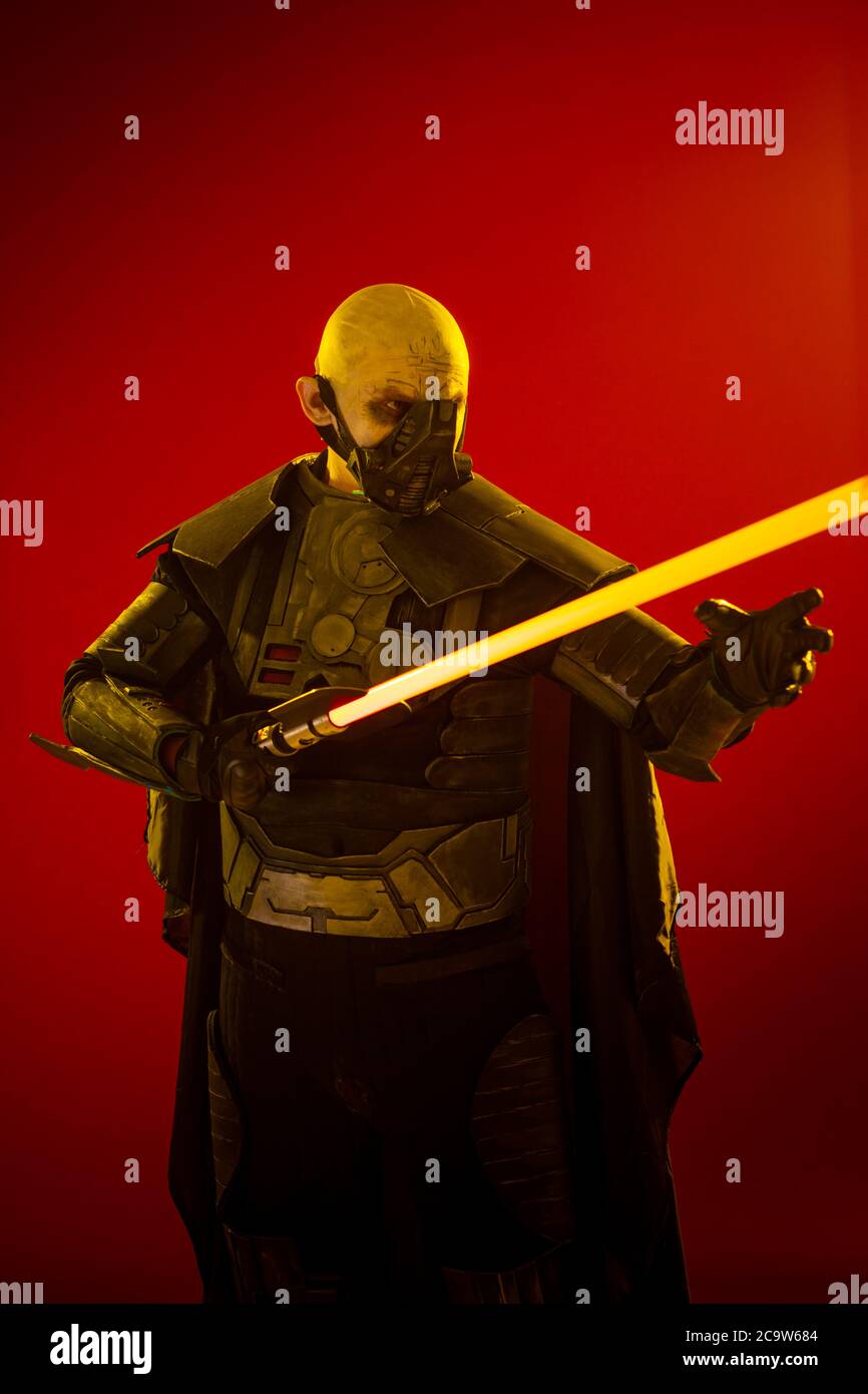 Actor a man in a mask and in costumes of fictional fantasy characters ...