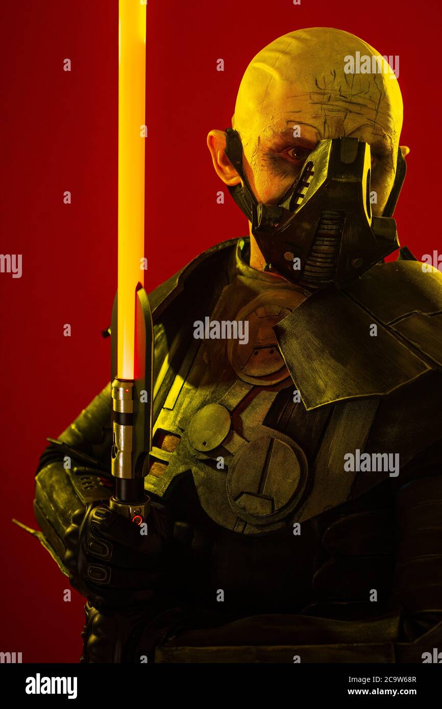 Actor a man in a mask and in costumes of fictional fantasy characters ...