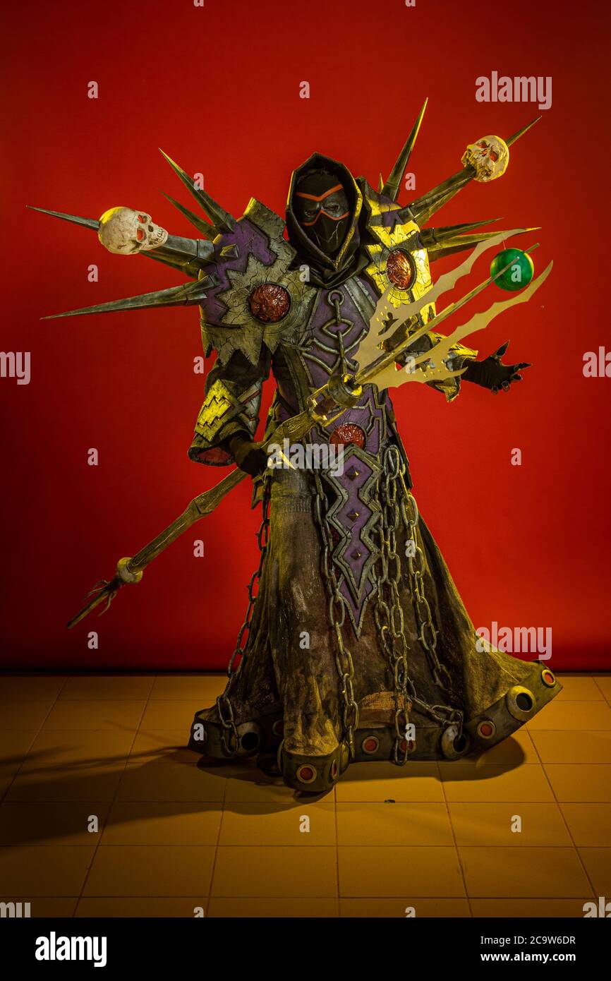 Actor a man in a mask and in costumes of fictional fantasy characters ...