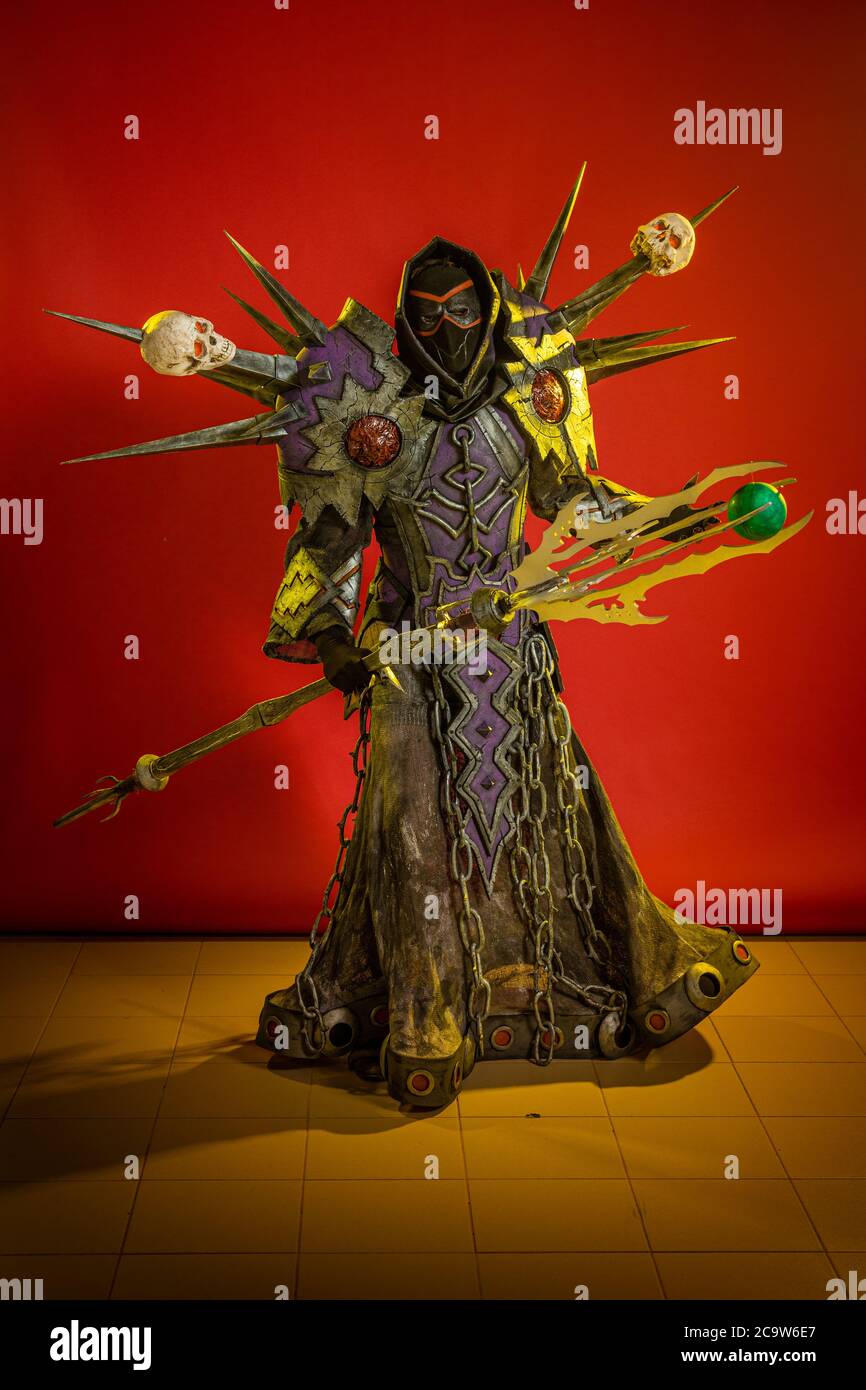 Actor a man in a mask and in costumes of fictional fantasy characters ...