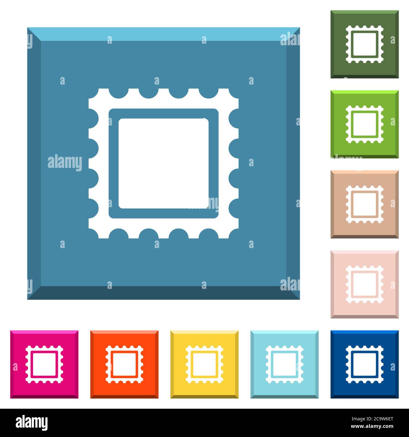 Postal stamp white icons on edged square buttons in various trendy ...