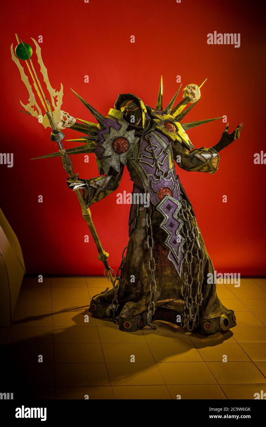 Actor a man in a mask and in costumes of fictional fantasy characters ...