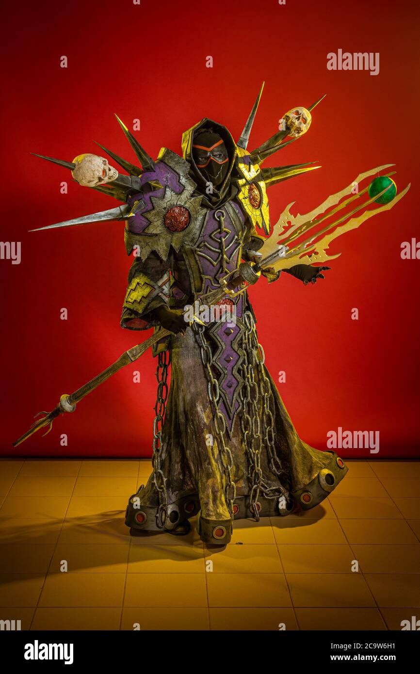 Actor a man in a mask and in costumes of fictional fantasy characters ...