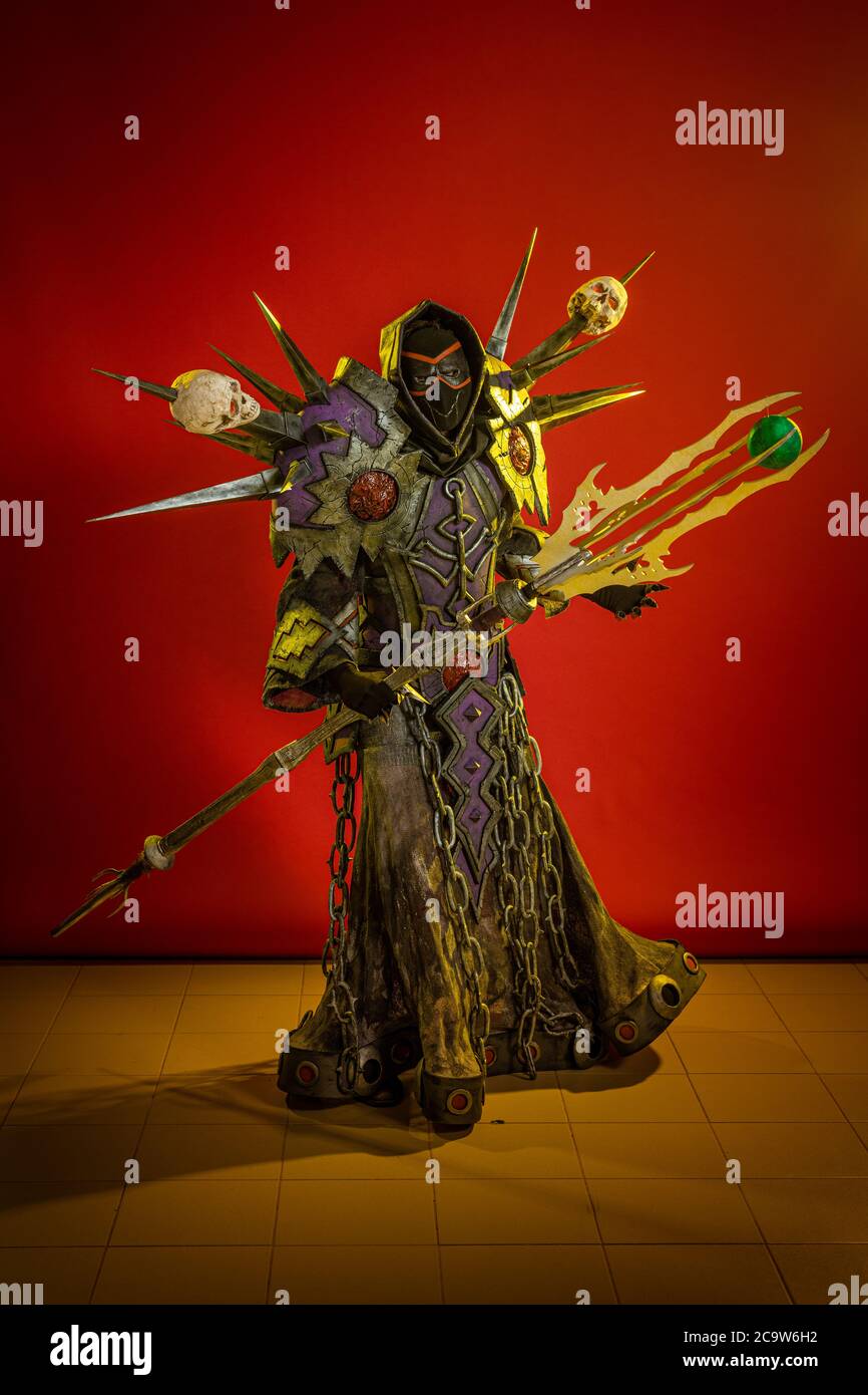 Actor a man in a mask and in costumes of fictional fantasy characters ...