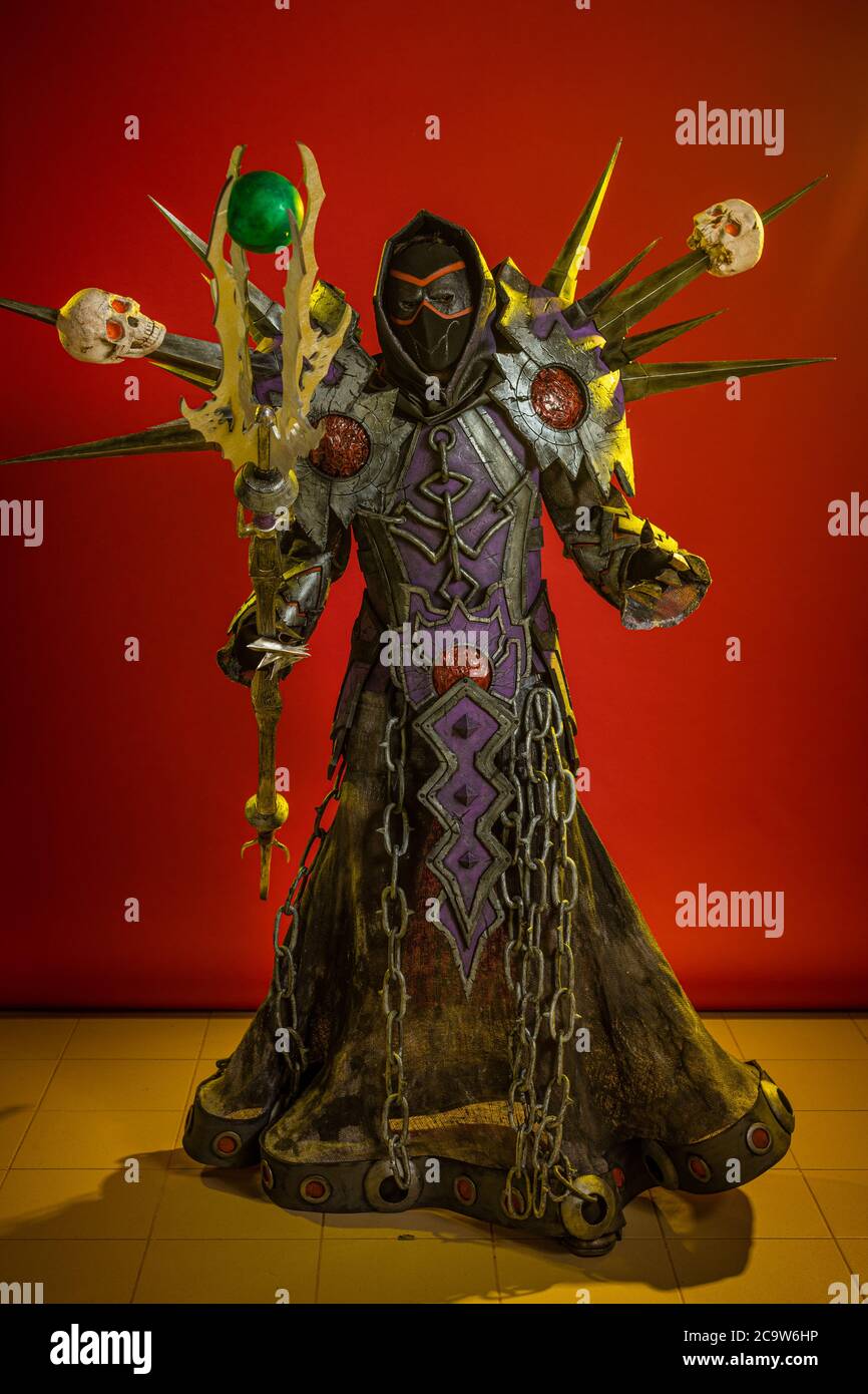 Actor a man in a mask and in costumes of fictional fantasy characters ...