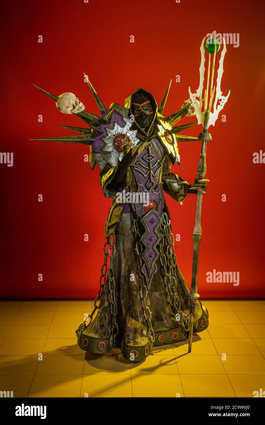 Actor a man in a mask and in costumes of fictional fantasy characters ...