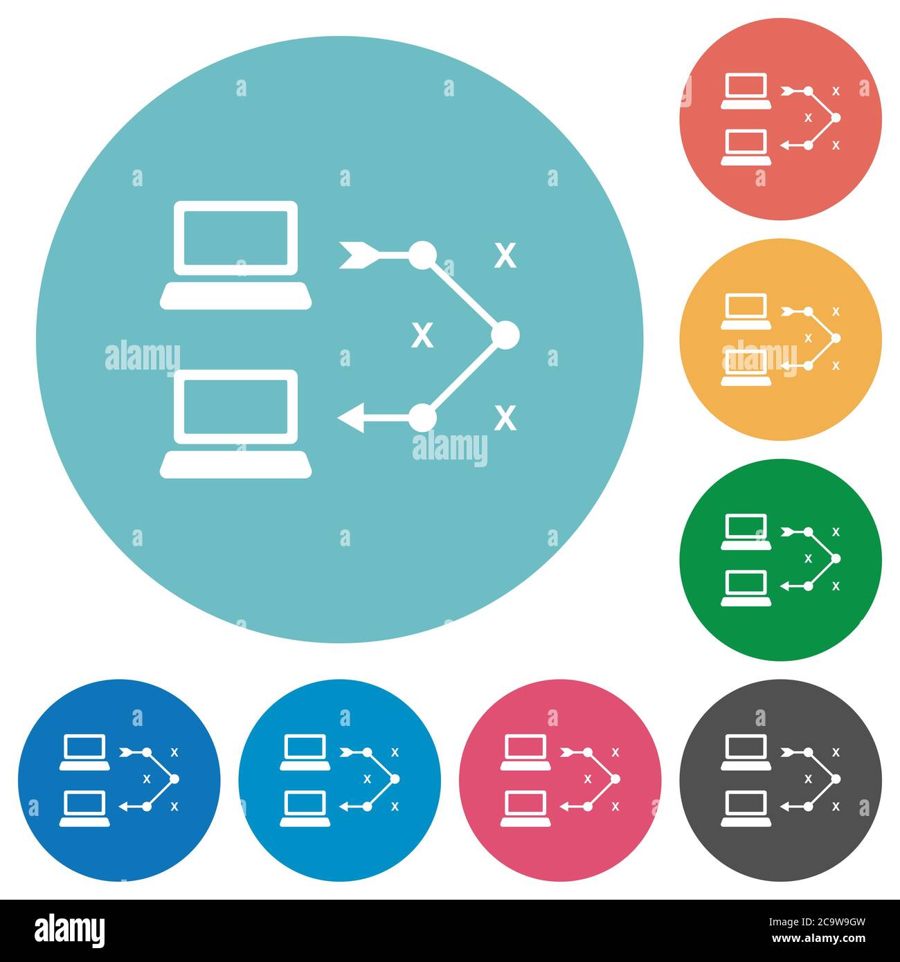 Traceroute remote computer flat white icons on round color backgrounds ...
