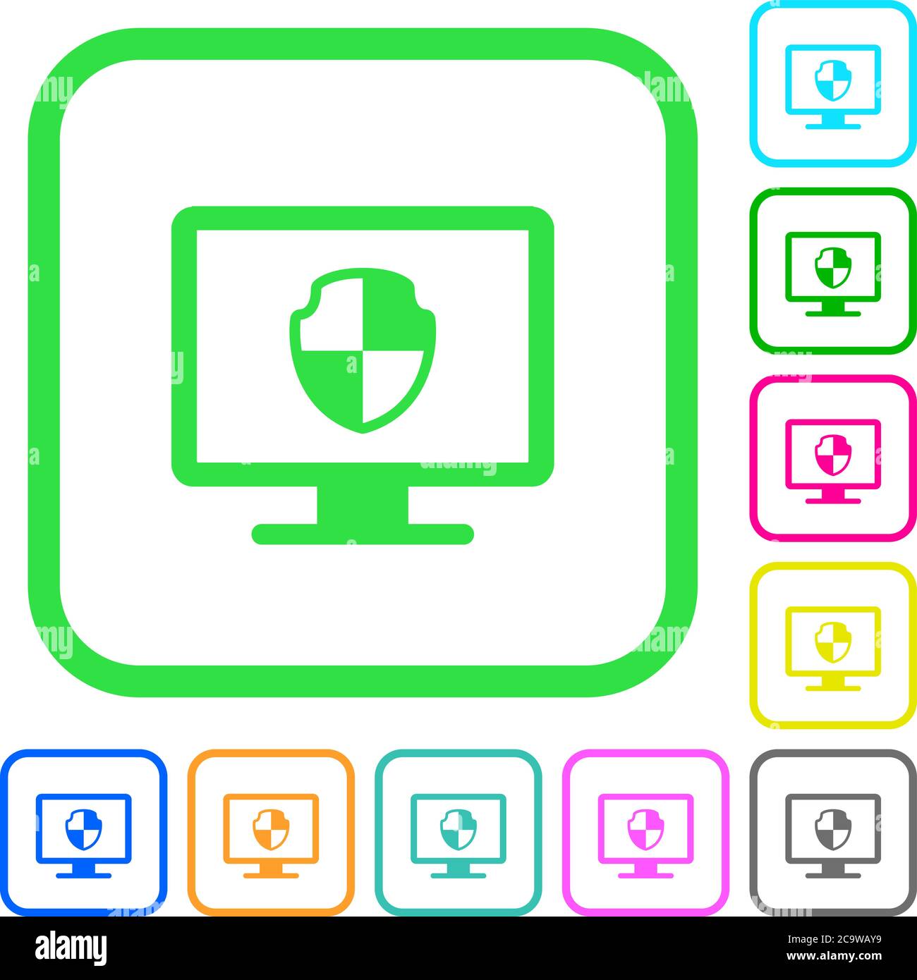 Computer security vivid colored flat icons in curved borders on white ...