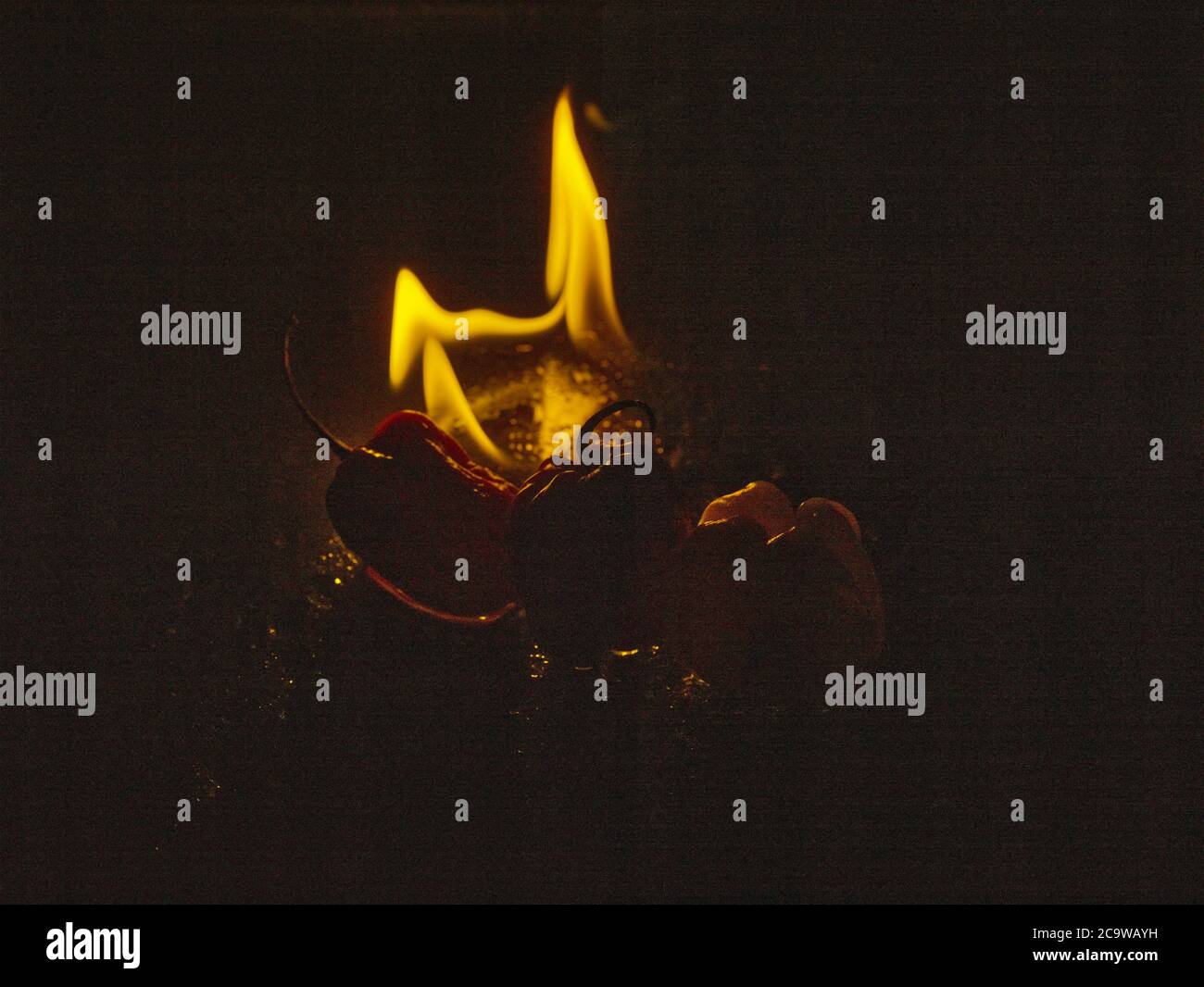 Scotch bonnet water droplets and flames food still life portrait Stock ...