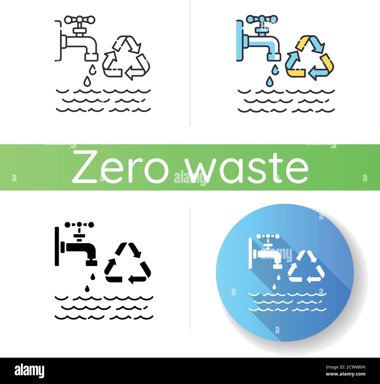 Reducing water use icon. Linear black and RGB color styles. Zero waste ...