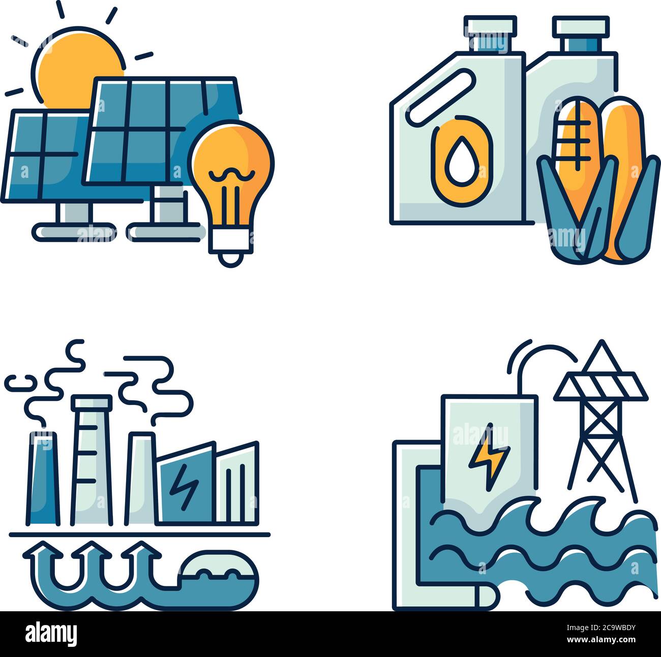 Alternative energy RGB color icons set. Solar panels, geothermal power ...