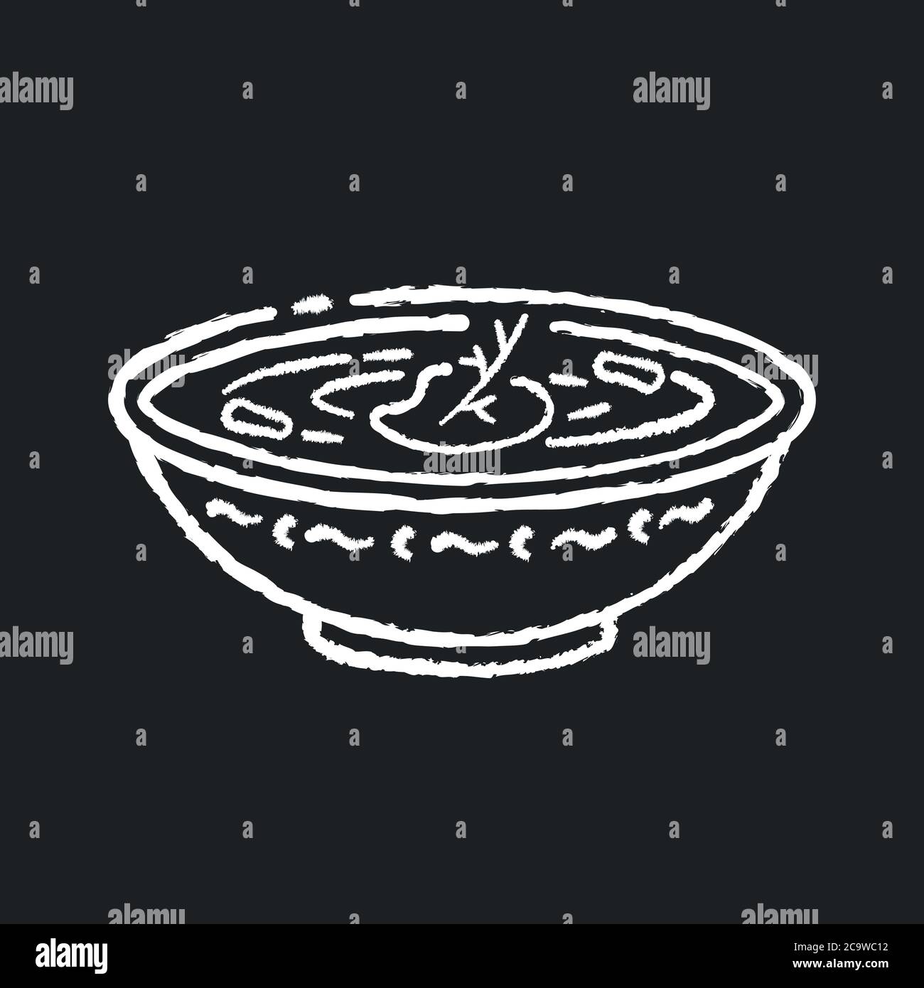 Borscht chalk white icon on black background. Ukrainian national food ...