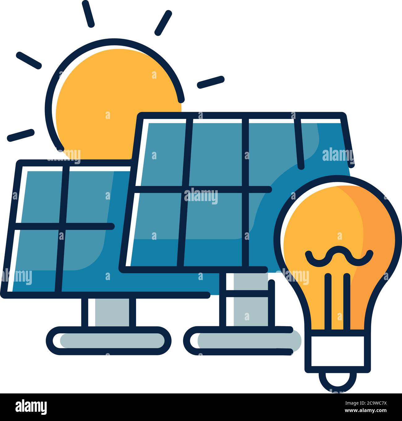 Solar power station RGB color icon. Renewable energy, alternative ...