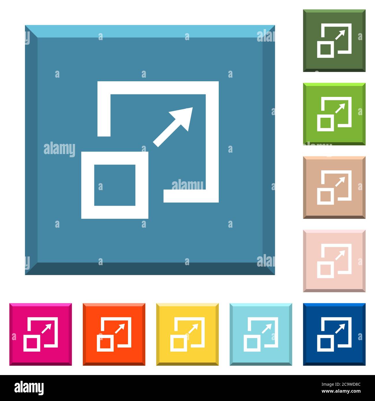 Enlarge window white icons on edged square buttons in various trendy ...