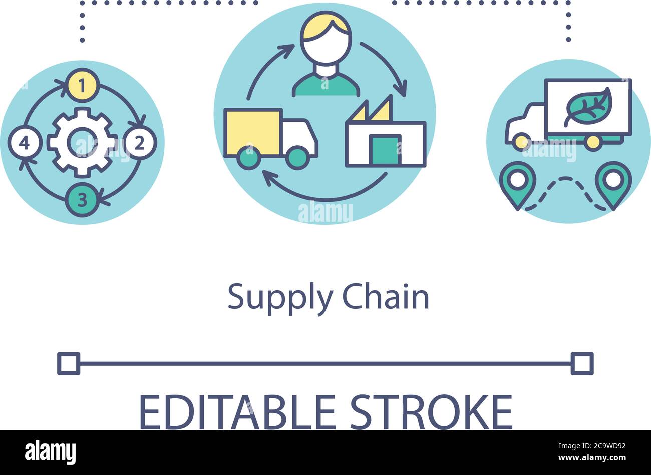Supply chain concept icon. Manufacturer work from factory to delivery ...