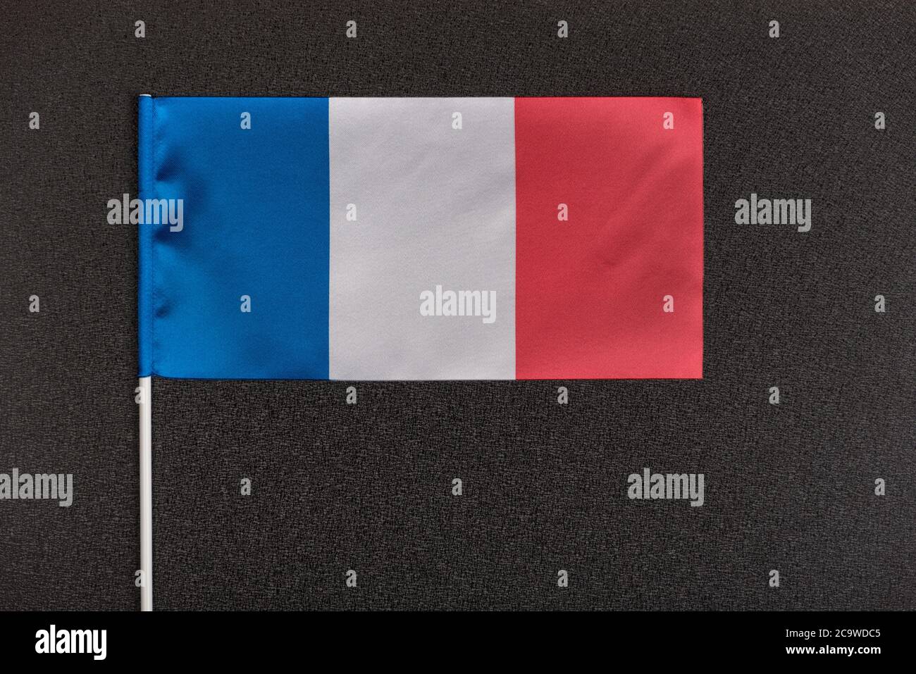 National flag of France on black background. Tri-color flag: blue white ...